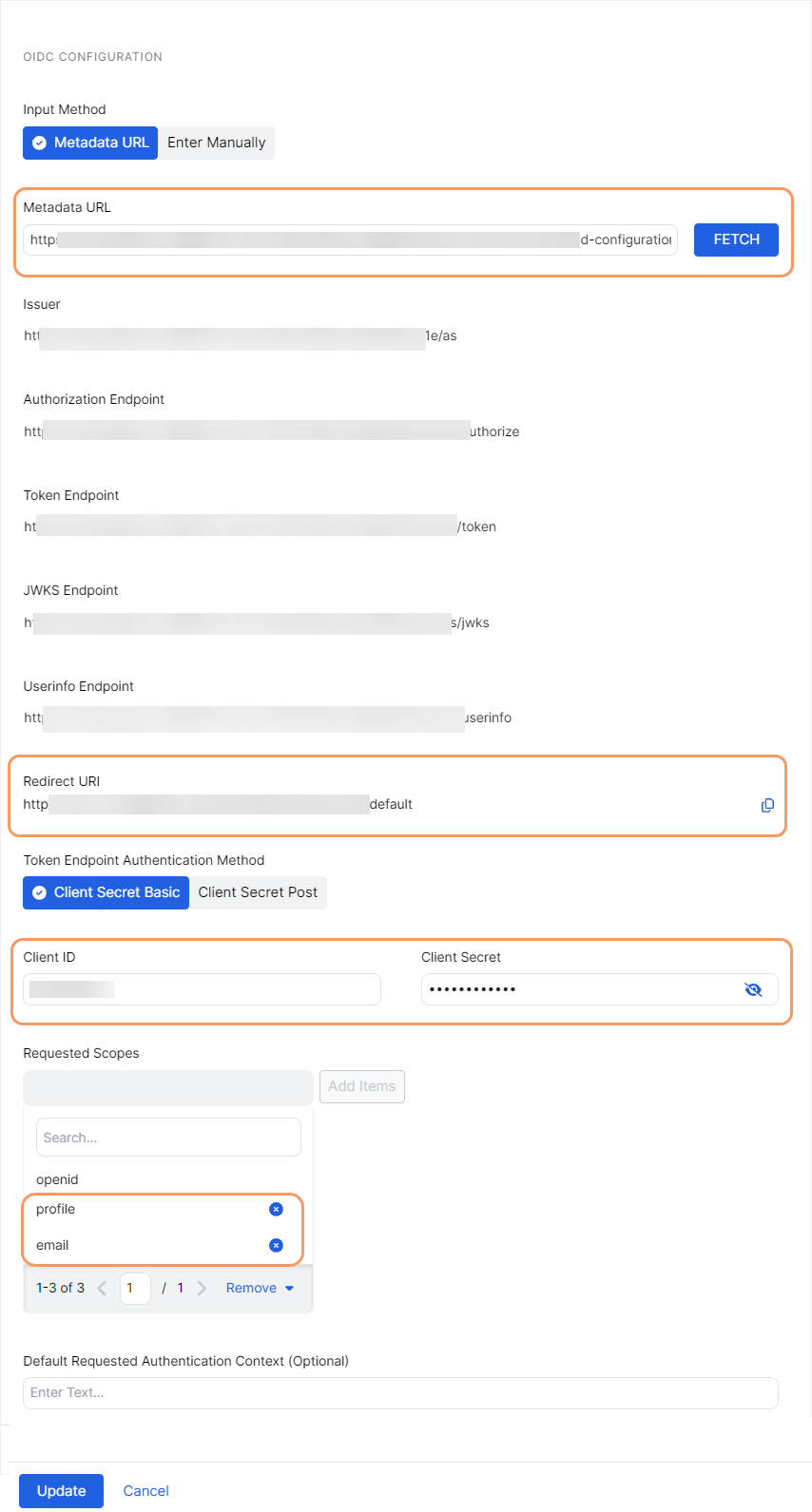 OIDC Options in Add Identity Provider Window